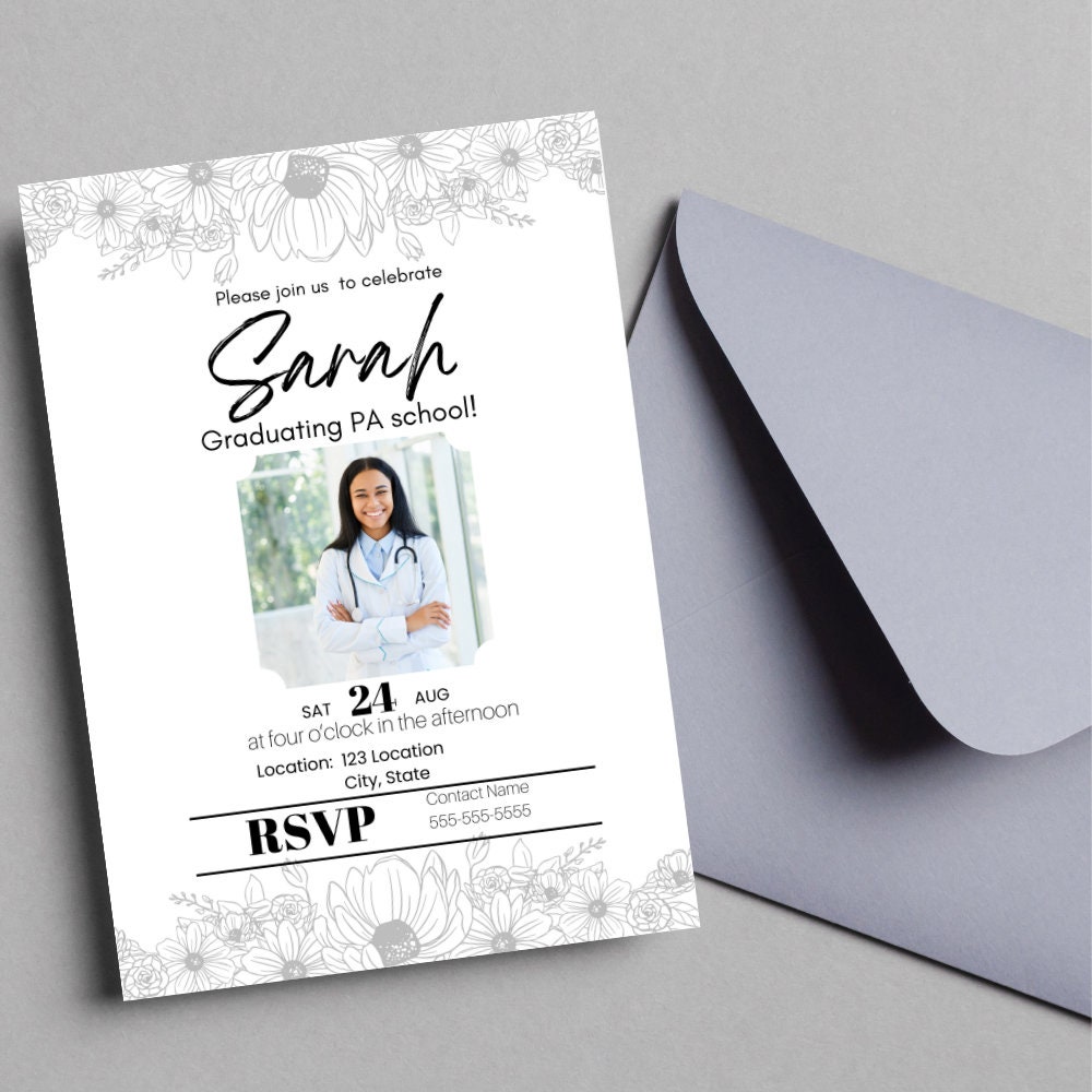 Simple Floral Physician Assistant (PA) Graduation Invitation Template ...