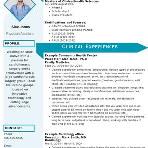 New Graduate Medical Physician Assistant Resume CV Editable Template - Etsy
