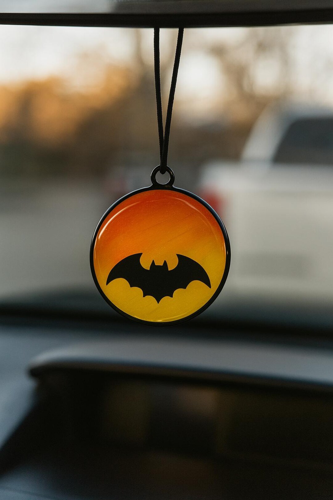 Double-sided Bat Car Charm: Handmade Wood & Resin Halloween Decoration ...