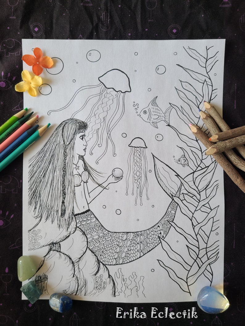 Mermaid Hand-drawn Coloring Book Page / Under the Sea/ Adult - Etsy