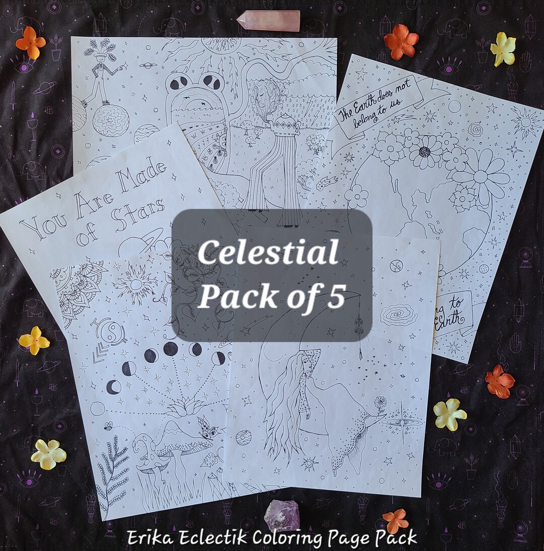 Celestial Pack of 5 / Printable Coloring Book / Erika Eclectik Coloring ...