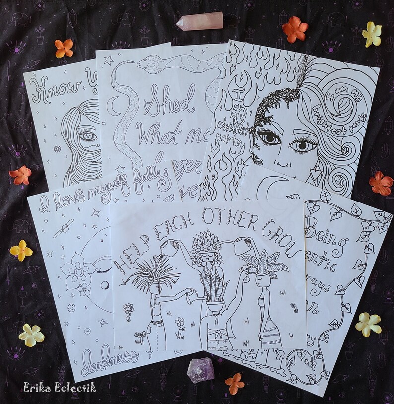 Mantras Pack of 6 Coloring Book Pages / Erika Eclectik Colouring Pages ...