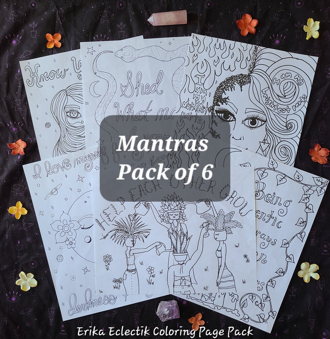 Mantras Pack of 6 Coloring Book Pages / Erika Eclectik Colouring Pages ...