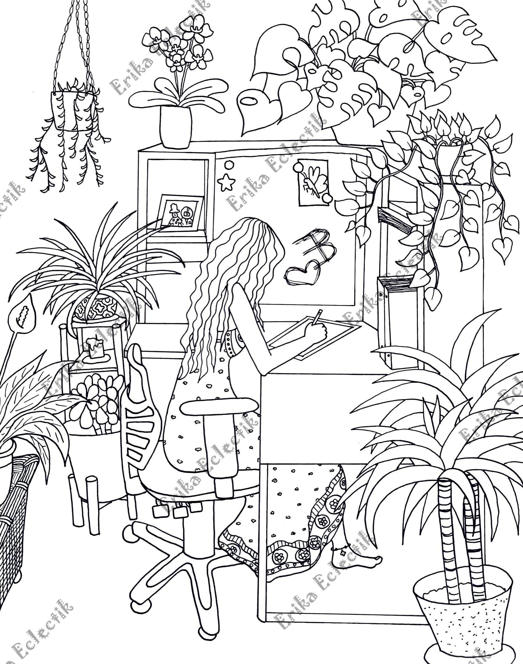 Erika Eclectik Self-portrait Coloring Book Page / Hand-drawn Coloring ...