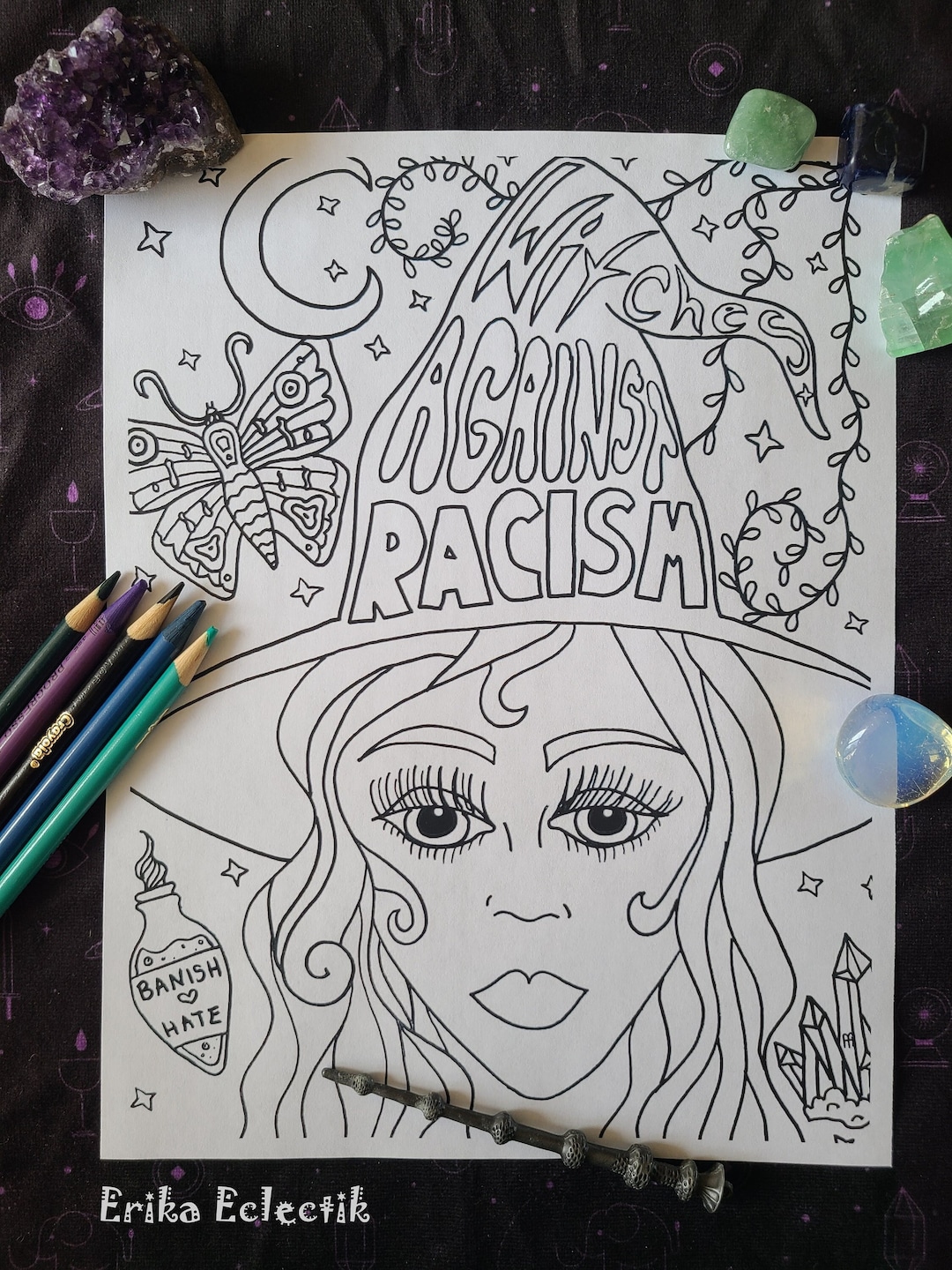 Witches Against Racism Coloring Book Page // Hand-drawn Coloring Page ...