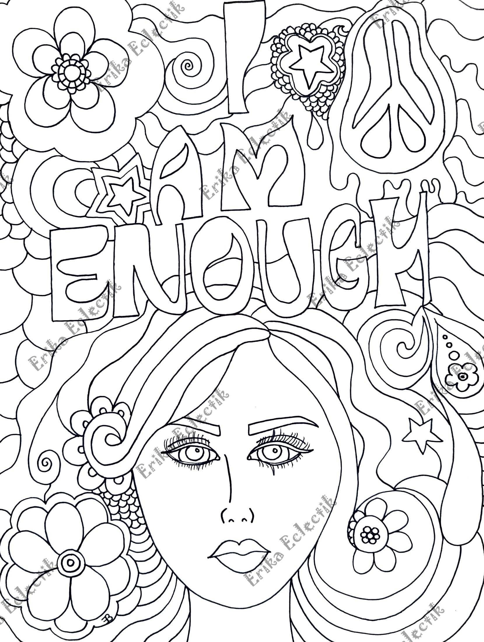 I Am Enough Hand-drawn Coloring Book Page / Empowering & Inspirational ...