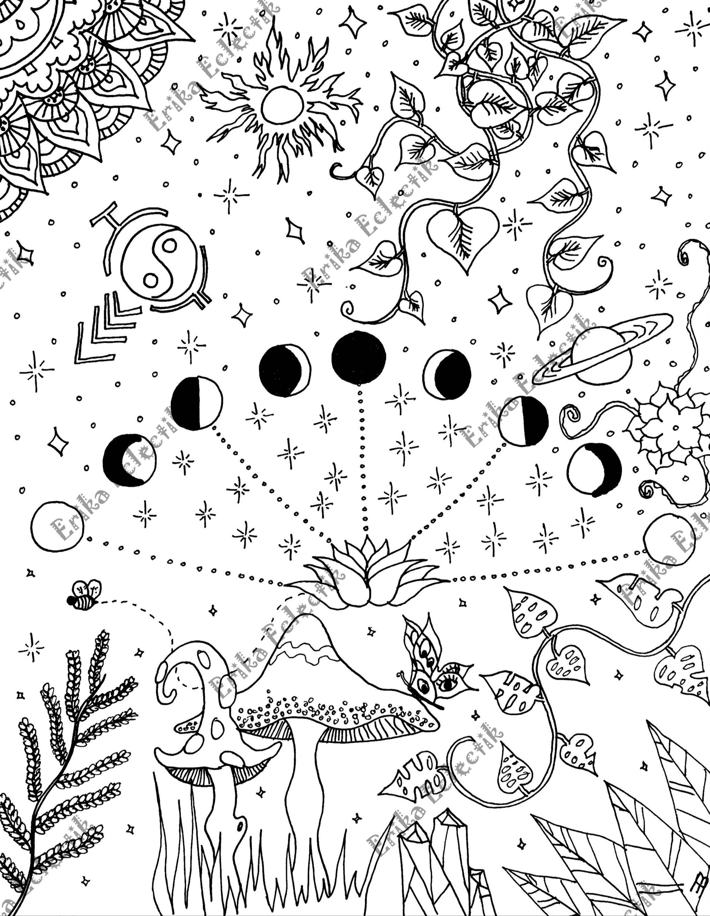 Celestial Pack of 5 / Printable Coloring Book / Erika Eclectik Coloring ...