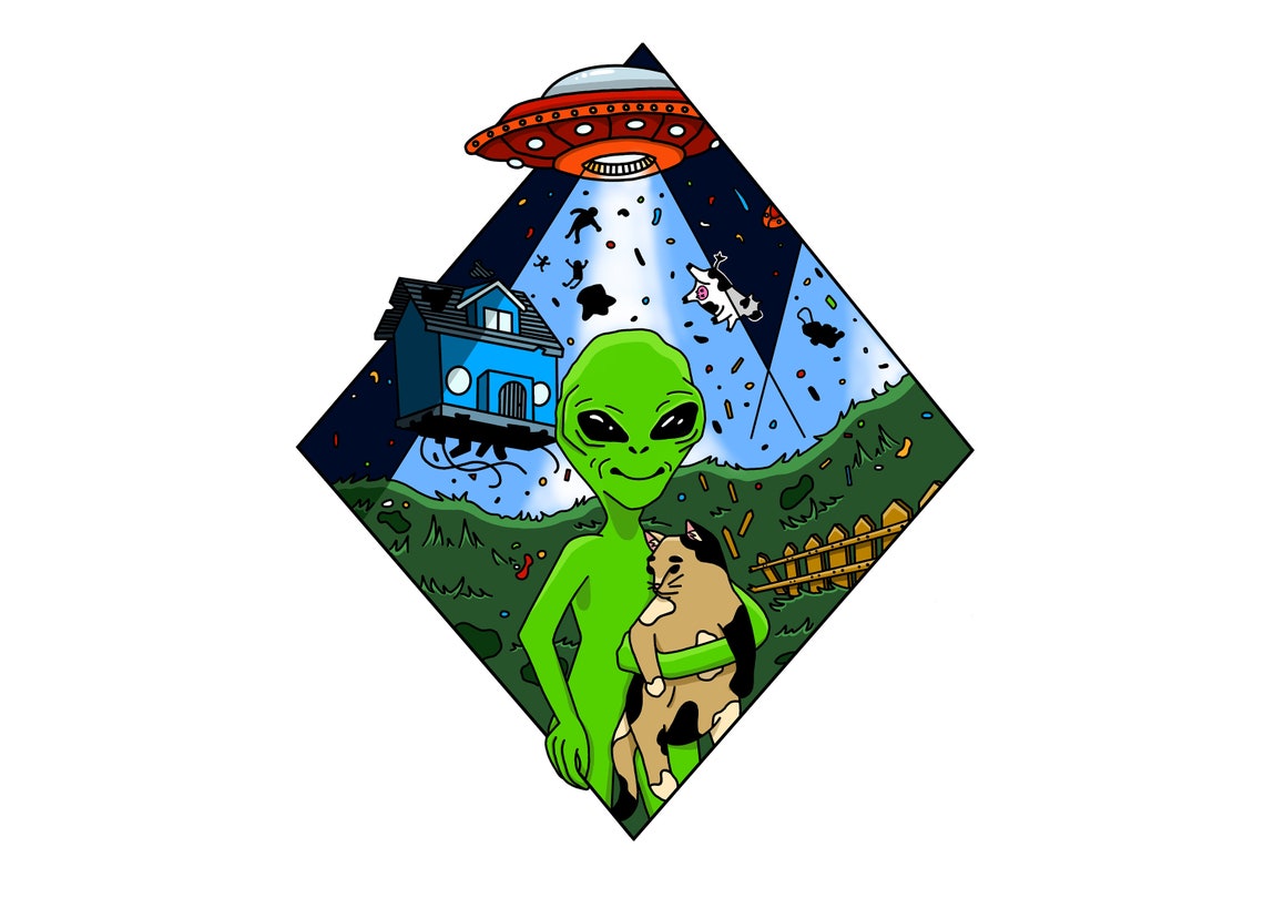 Weather Proof Alien Holding Cat Sticker - Etsy France
