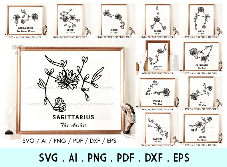 Bundle of 12 Hand Illustrated Constellation Signs SVG Eps | Etsy