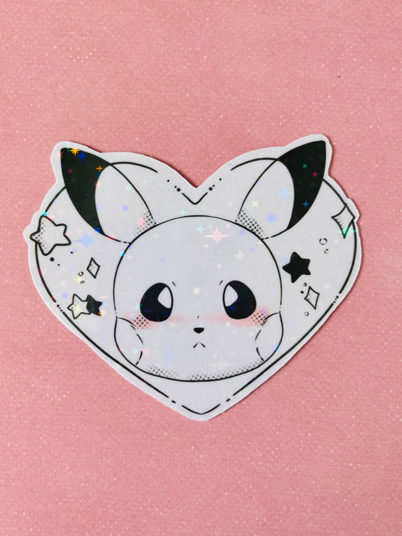 Pikachu Heart Sticker Pokemon Cute Glitter Laminated Kawaii Stickers - Etsy