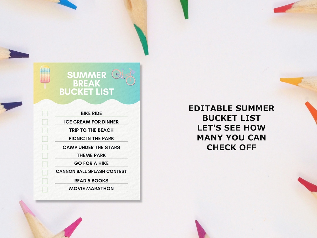 Summer Break Bucket List, Summer Adventures, Kid's Summer, Editable to ...