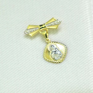 Virgin Mary & Little Jesus Safety Pin, 9K Yellow White Solid Gold,new ...