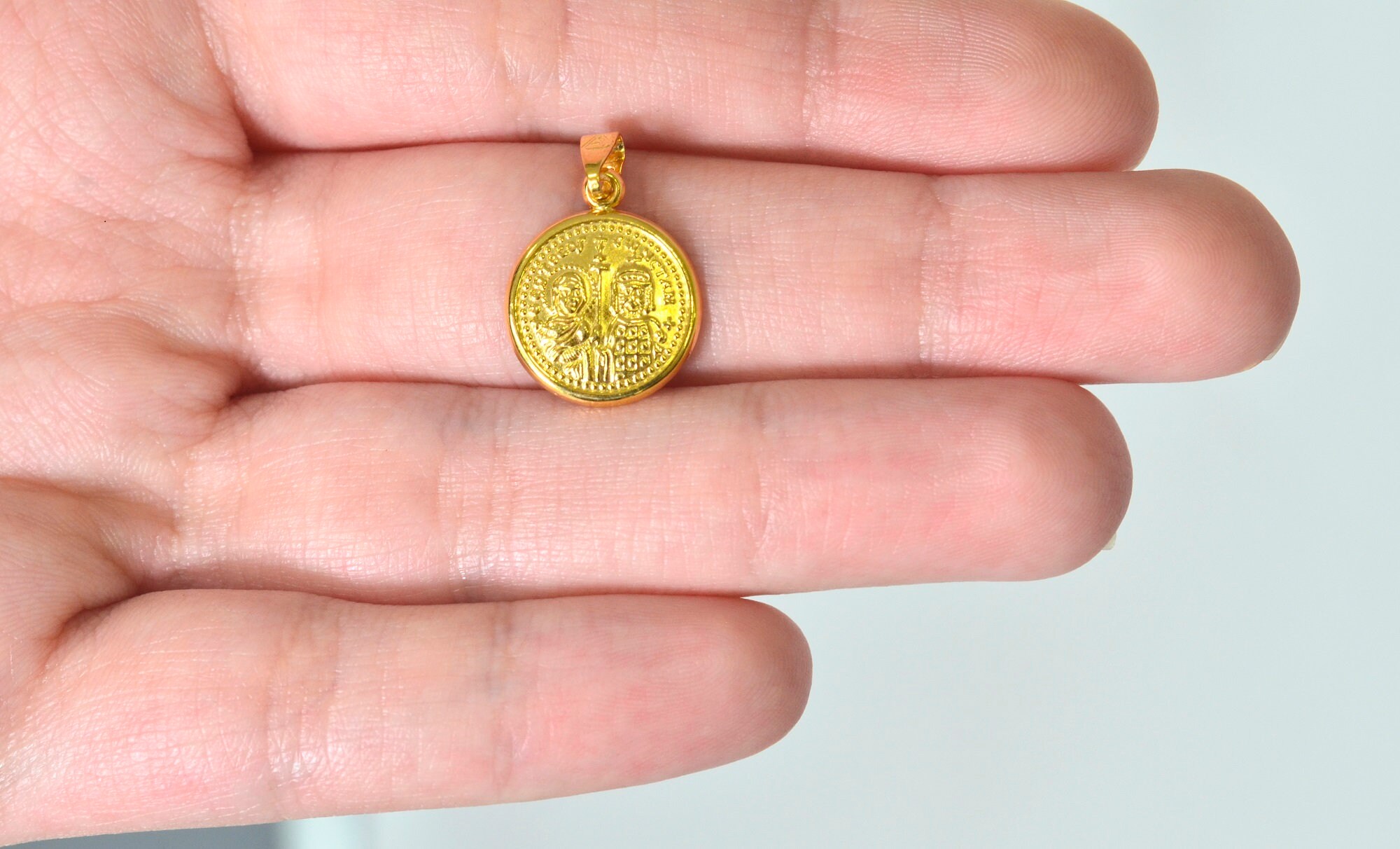 Saint Helen and Constantine Pendant, 9K Solid Gold Constantinato ...