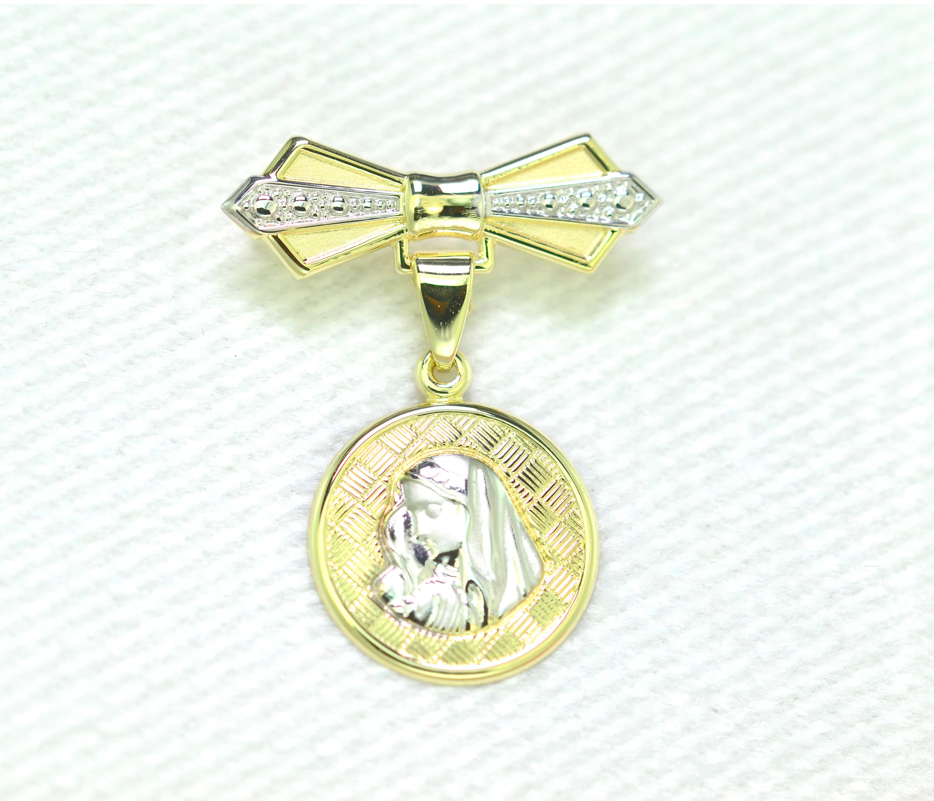 Virgin Mary & Little Jesus Safety Pin, 9K Yellow White Solid Gold,new ...