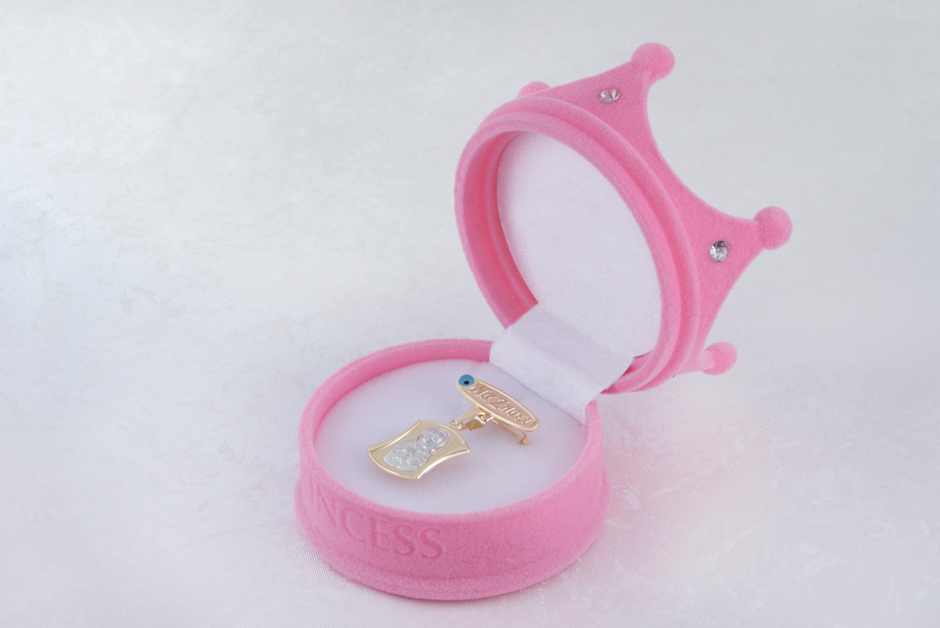 Virgin Mary & Little Jesus Safety Pin, 9K Yellow White Solid Gold,new ...