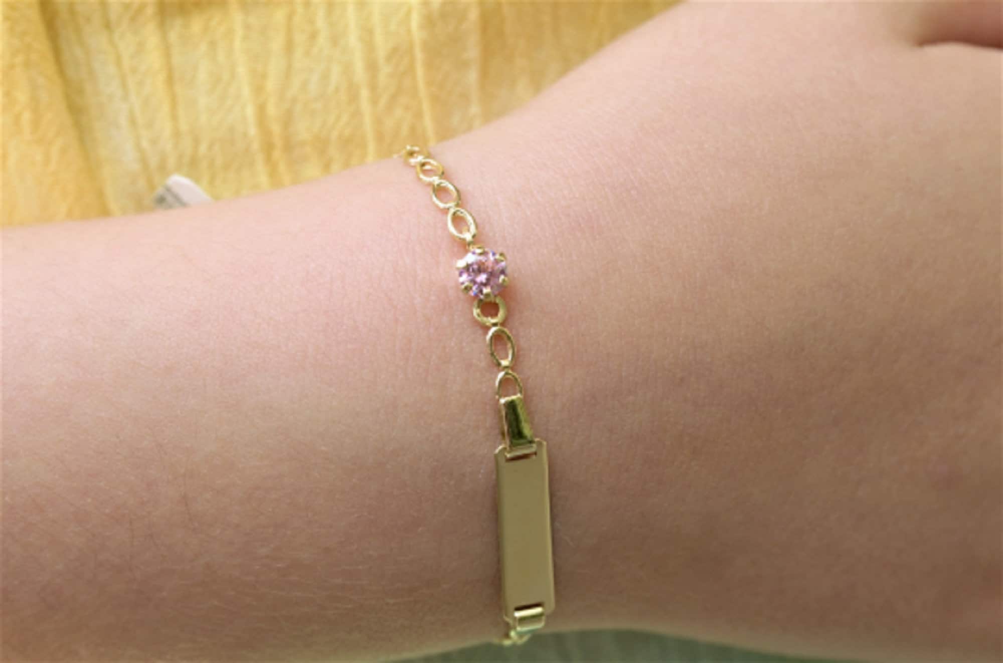 14K Baby Girl Solid Gold Engraved Name Plate Bracelet, Newborn Baby ...