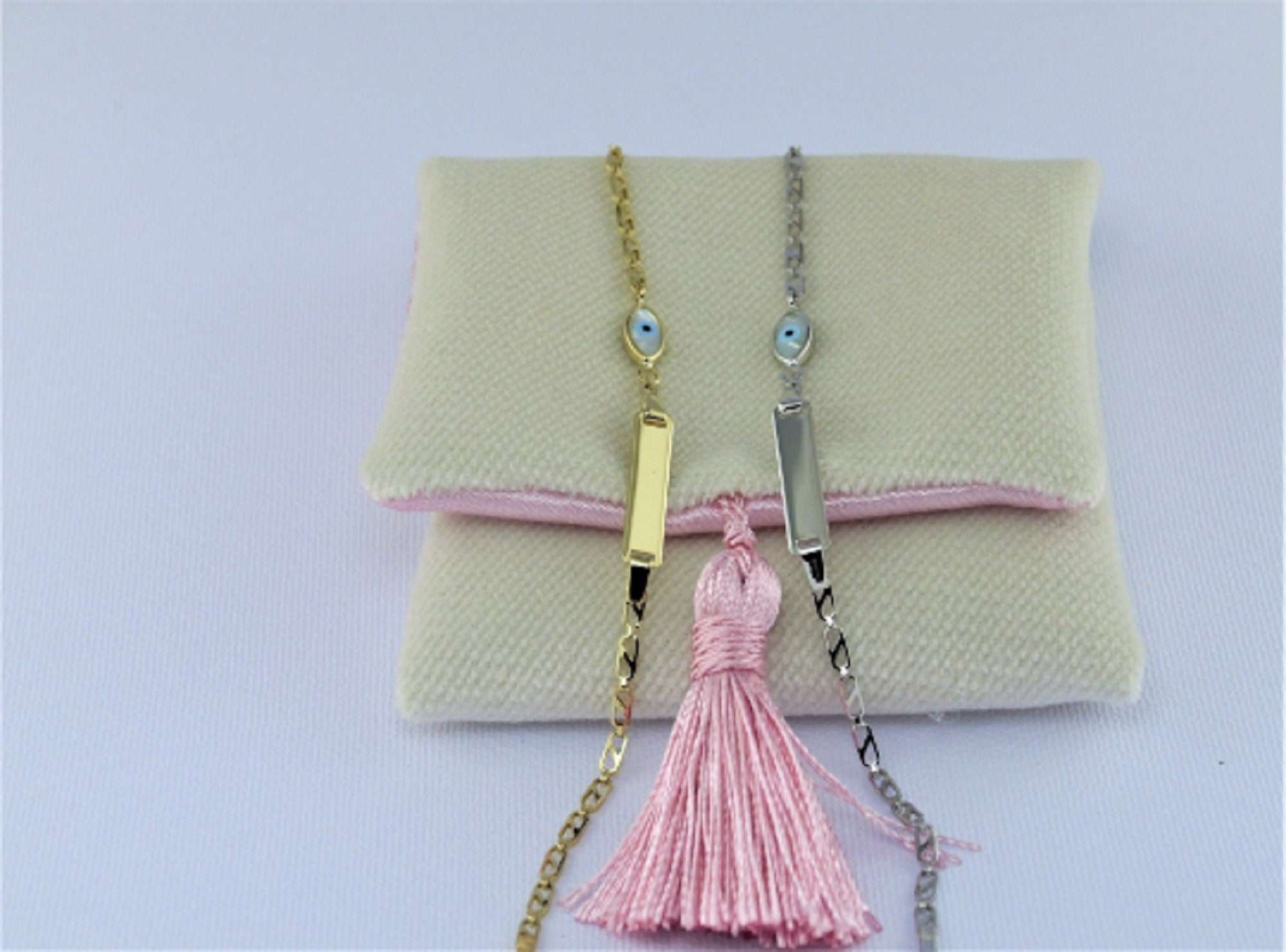 Evil Eye, Solid Gold, Engraved Name Plate Bracelet, Newborn Baby 14K ...