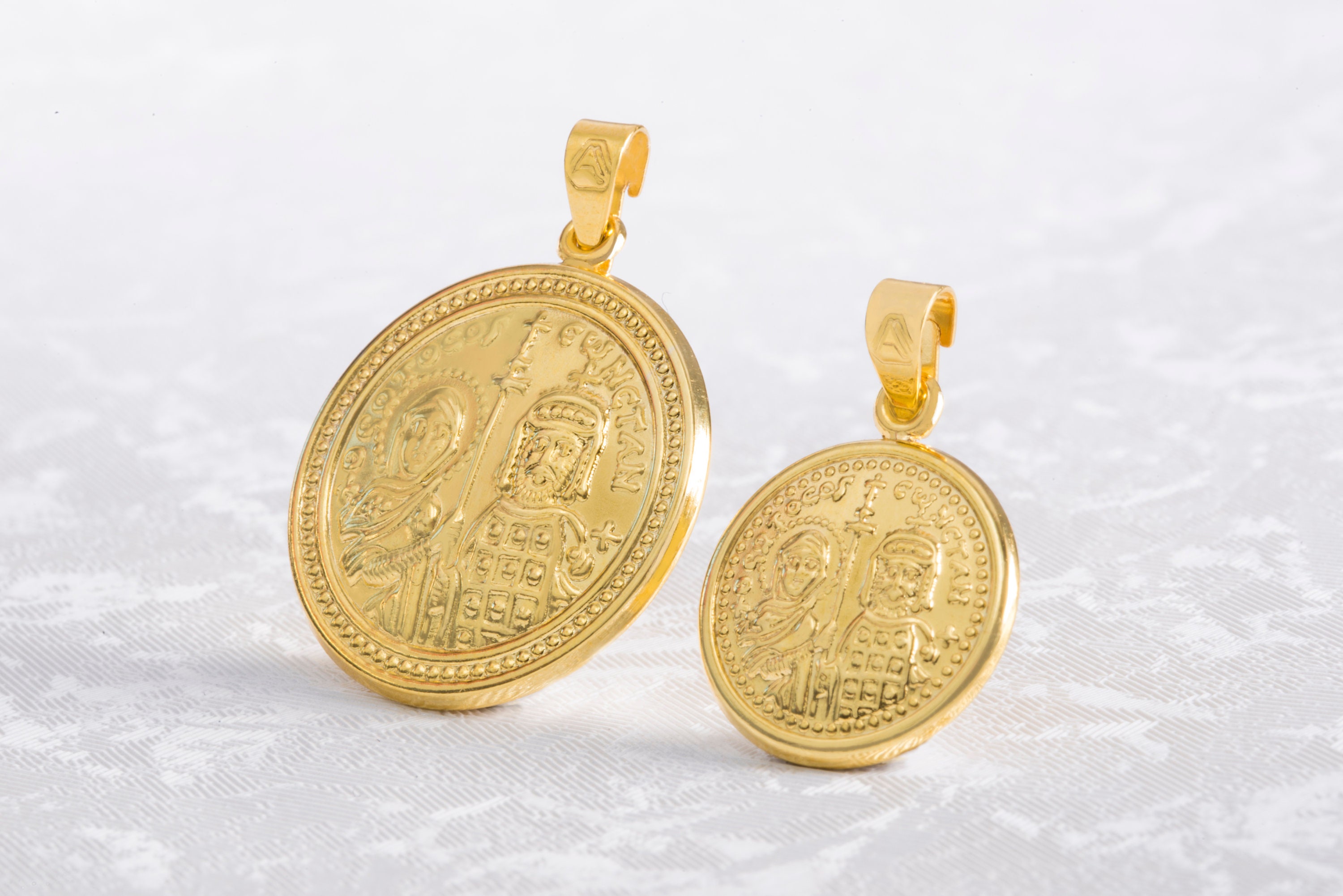 Saint Helen and Constantine Pendant, 9K Solid Gold Constantinato ...