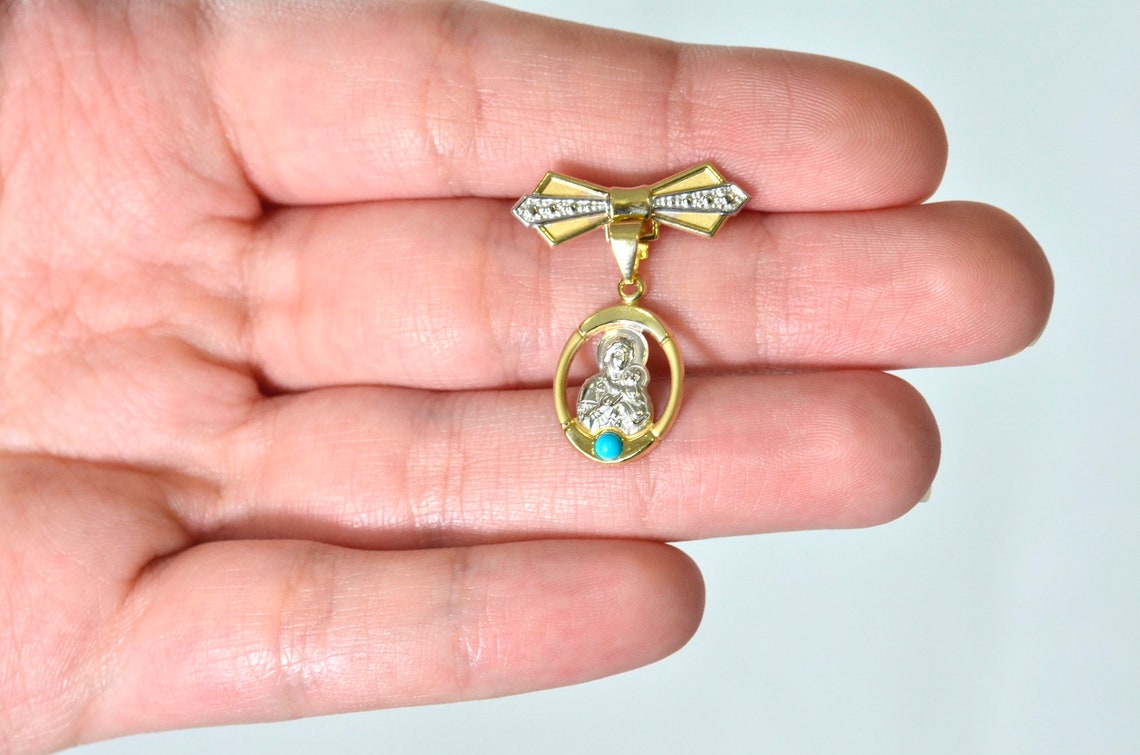 Virgin Mary & Little Jesus Safety Pin 9K Yellow White Gold | Etsy