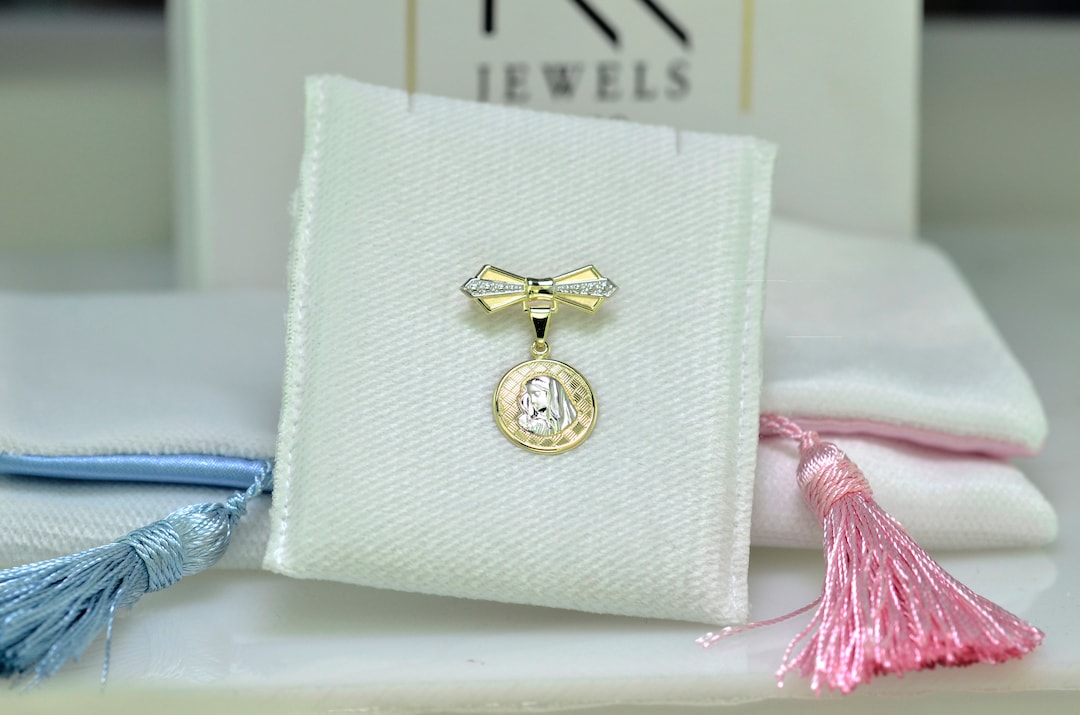 Virgin Mary & Little Jesus Safety Pin, 9K Yellow White Solid Gold,new ...