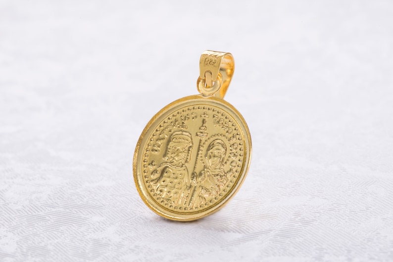 Saint Helen and Constantine Pendant, 9K Solid Gold Constantinato ...