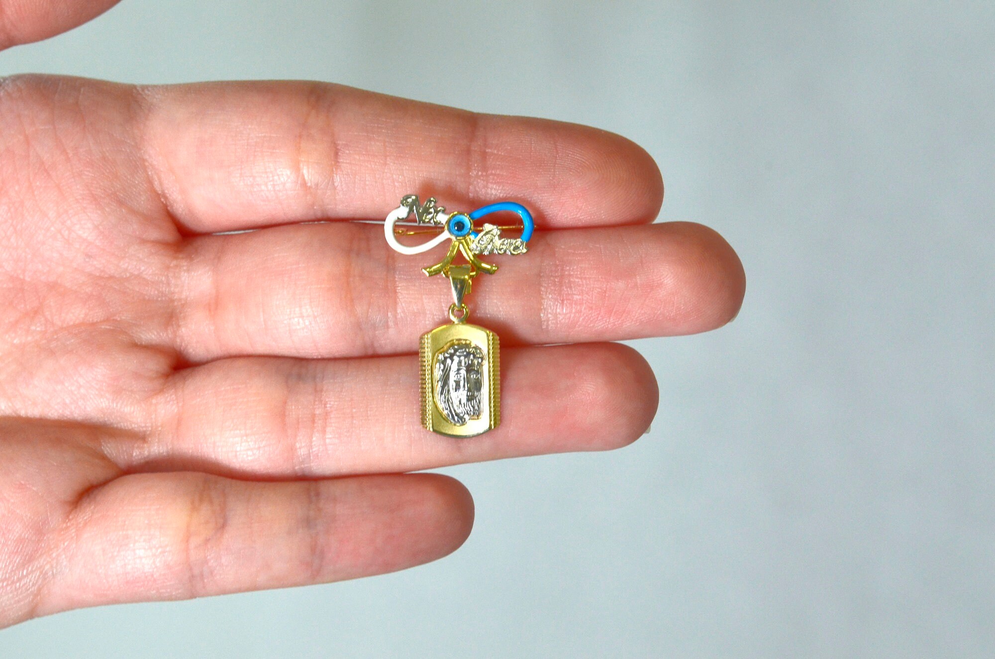 Jesus Safety Pin,new Born Boy Gold Amulet, 9kyellow White Solid Gold ...