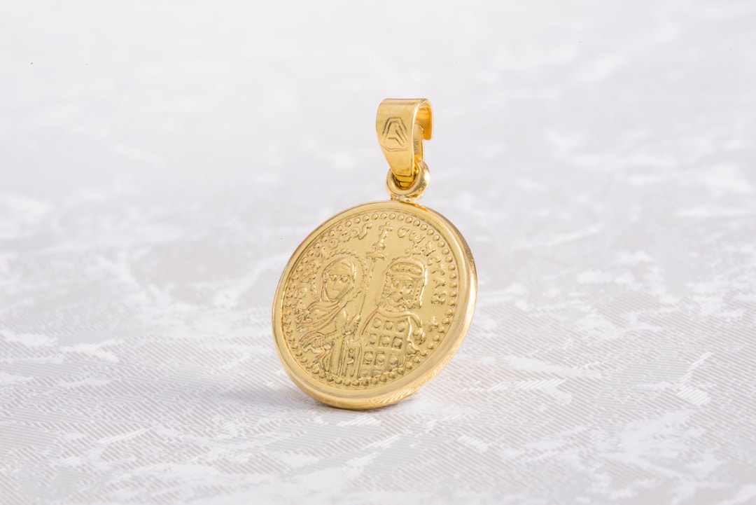 Saint Helen and Constantine Pendant, 9K Solid Gold Constantinato ...
