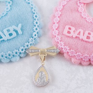 Virgin Mary & Little Jesus Safety Pin, 9K Yellow White Solid Gold,new ...