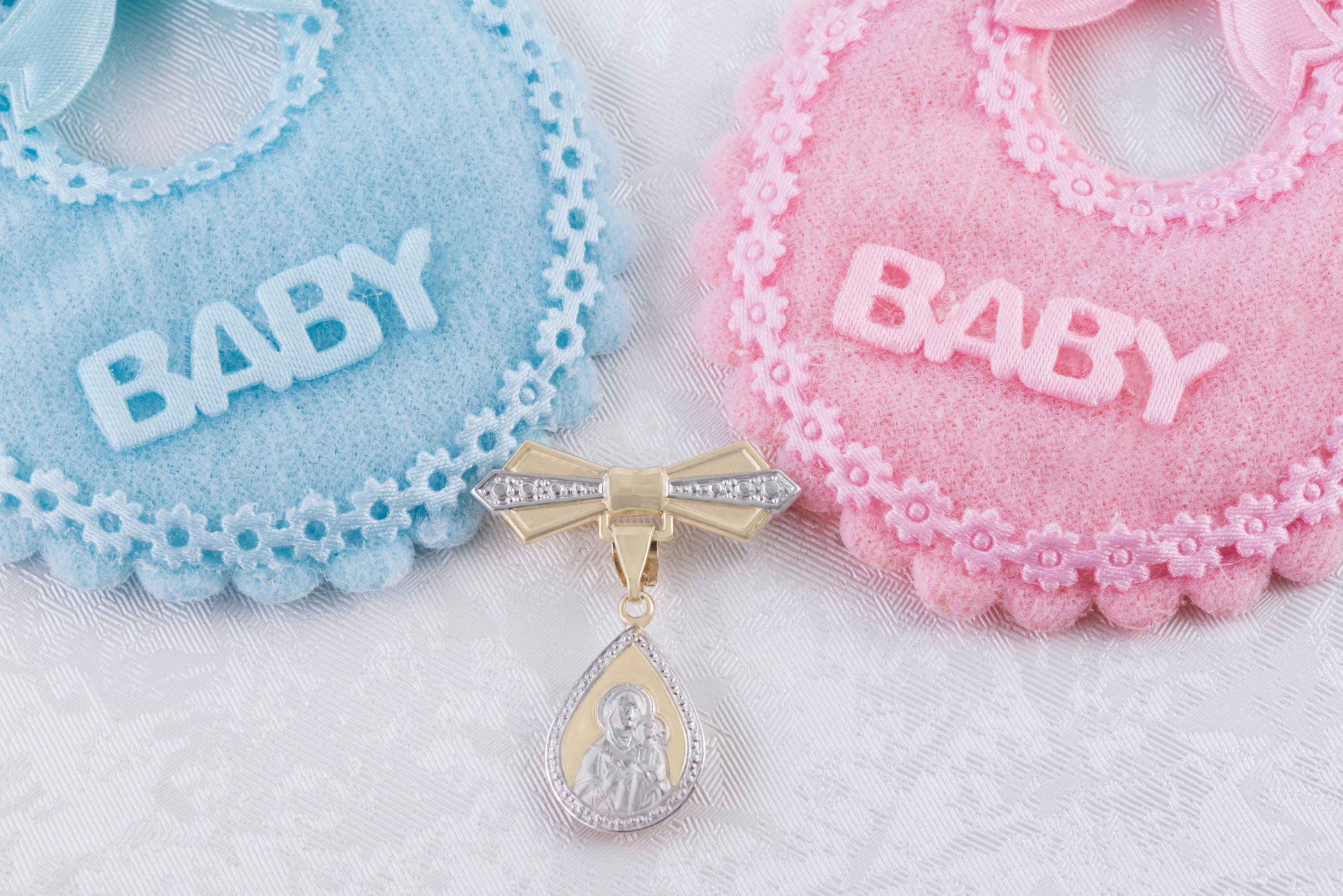 Virgin Mary & Little Jesus Safety Pin, 9K Yellow White Solid Gold,new ...