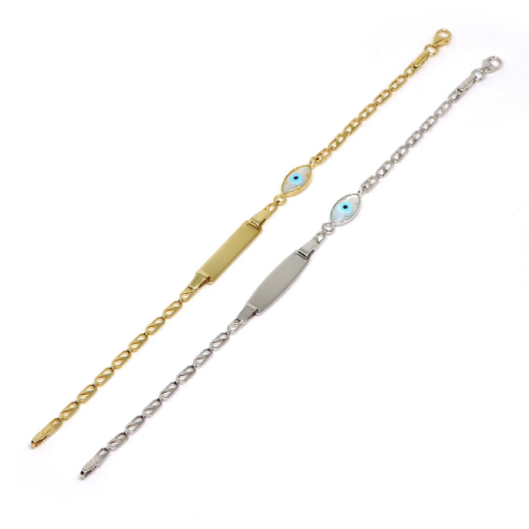 Evil Eye, Solid Gold, Engraved Name Plate Bracelet, Newborn Baby 14K ...