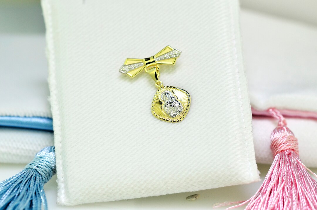 Virgin Mary & Little Jesus Safety Pin, 9K Yellow White Solid Gold,new ...