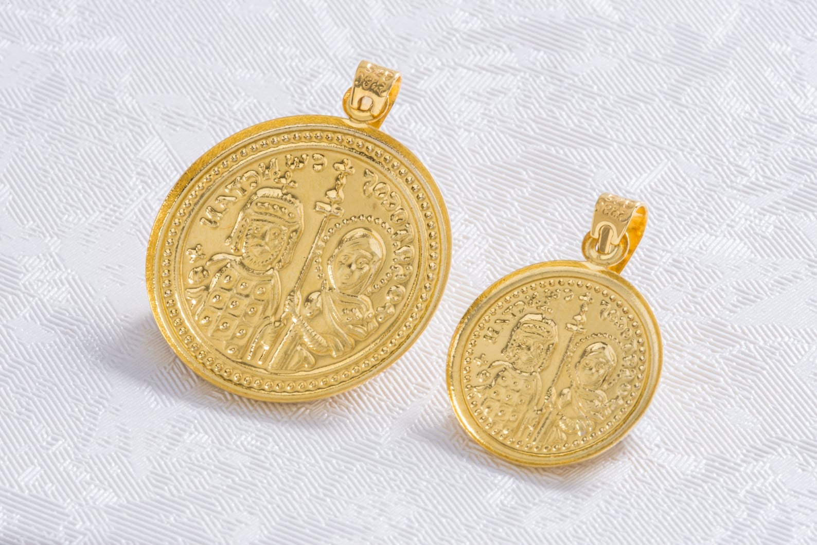 Saint Helen and Constantine Pendant, 9K Solid Gold Constantinato ...