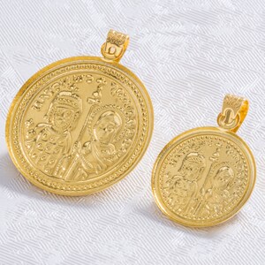 Saint Helen and Constantine Pendant, 9K Solid Gold Constantinato ...