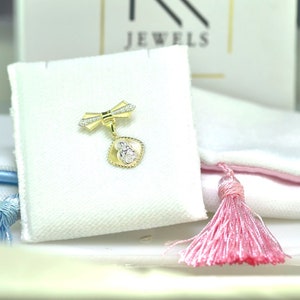 Virgin Mary & Little Jesus Safety Pin, 9K Yellow White Solid Gold,new ...