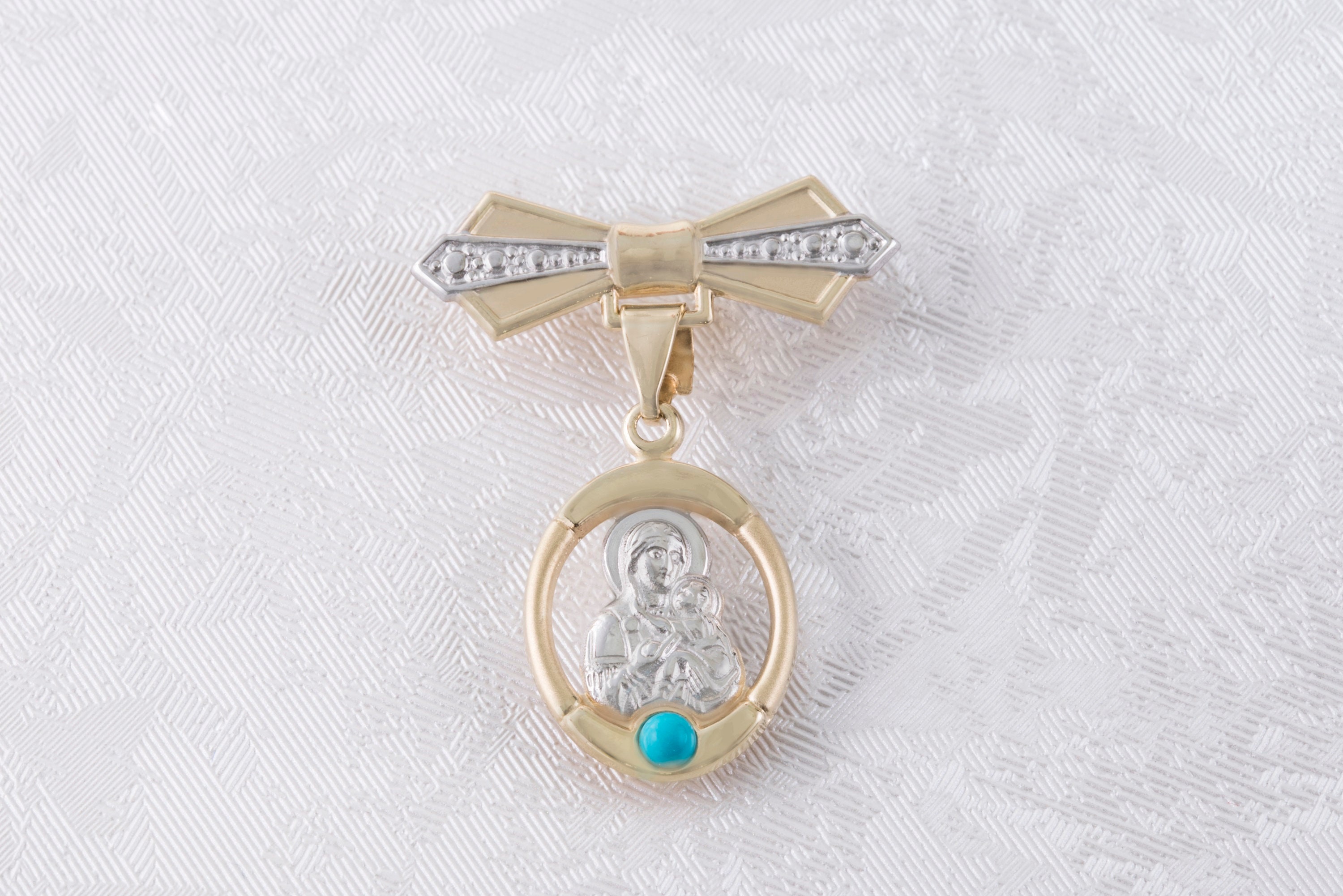 Virgin Mary & Little Jesus Safety Pin, 9K Yellow White Gold Pendant,new ...