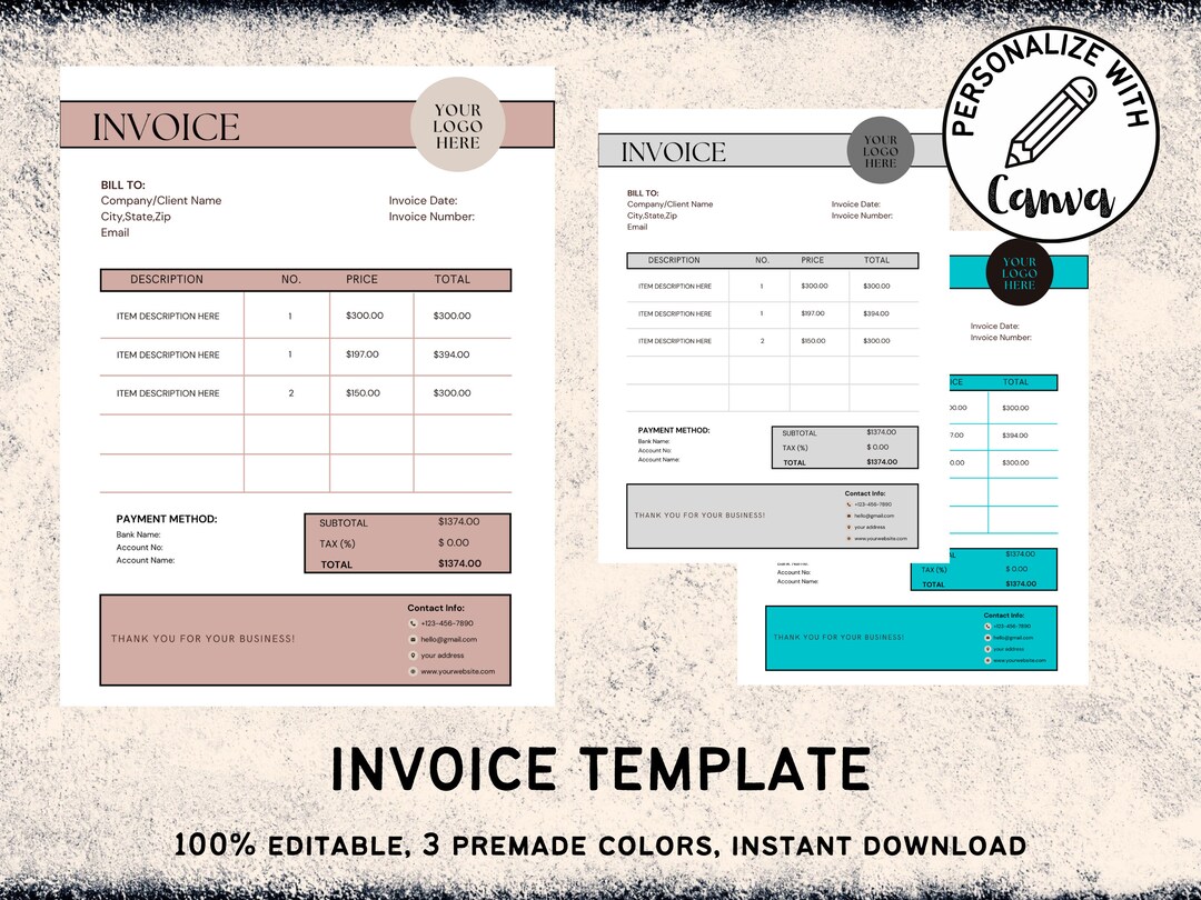 Invoice Editable Template, Printable Order Form Invoice, 3 Premade ...
