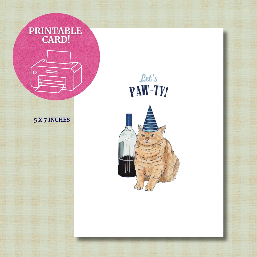 Let's Paw-ty! Printable Birthday / Celebration Card (greeting Card ...