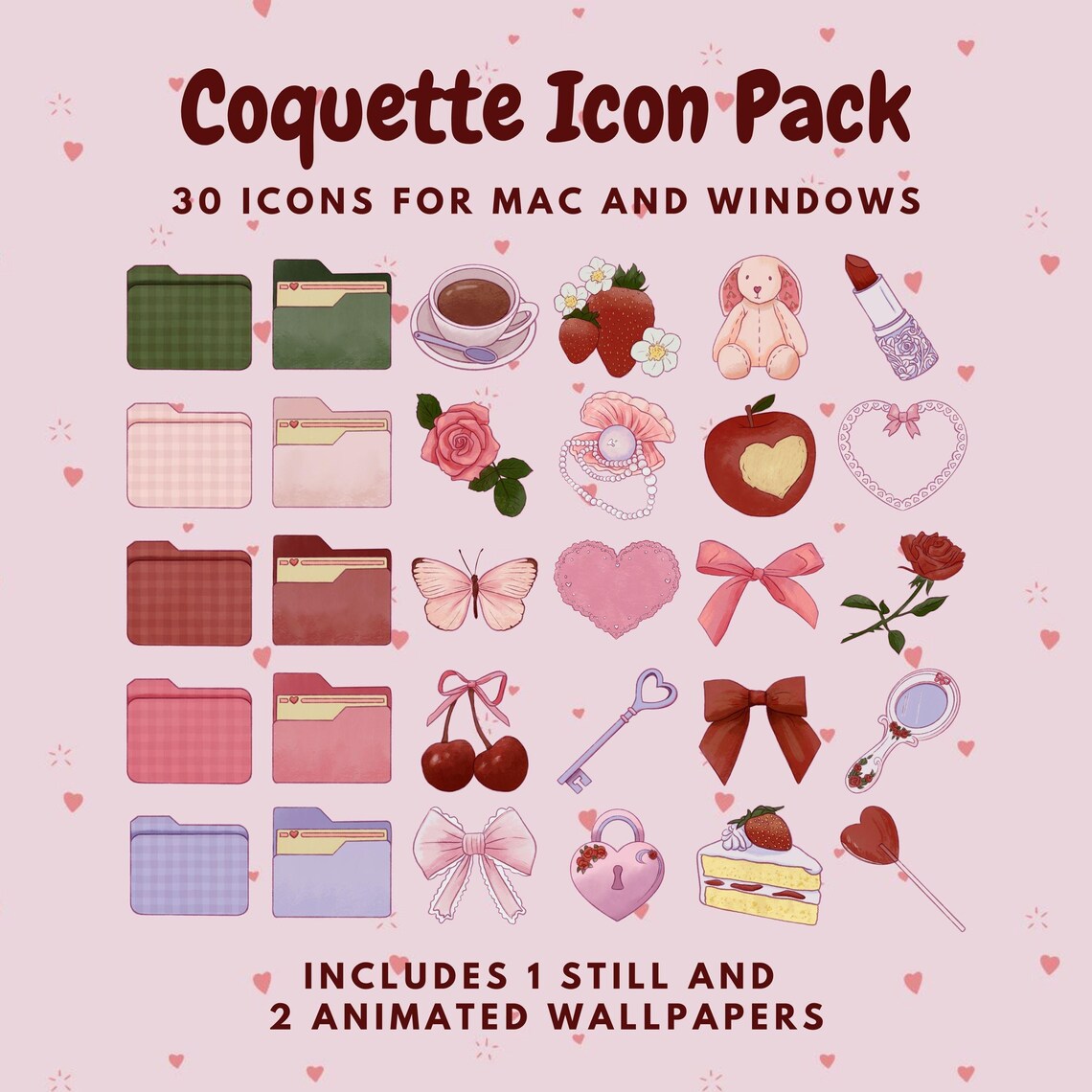 Coquette Icon Pack and Matching JPEG/MP4 Wallpapers (mac and Windows ...
