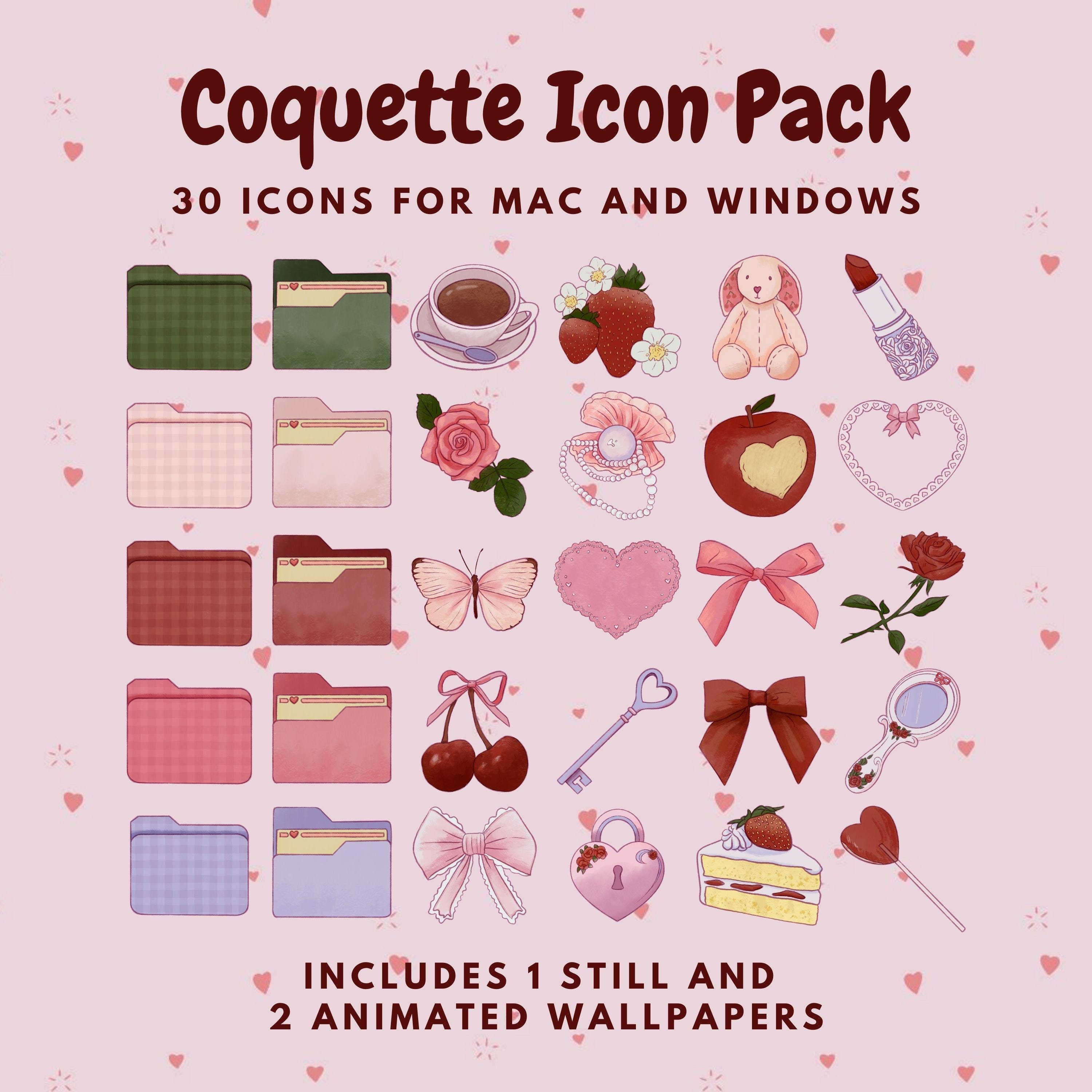 Coquette Icon Pack and Matching JPEG/MP4 Wallpapers (mac and Windows ...