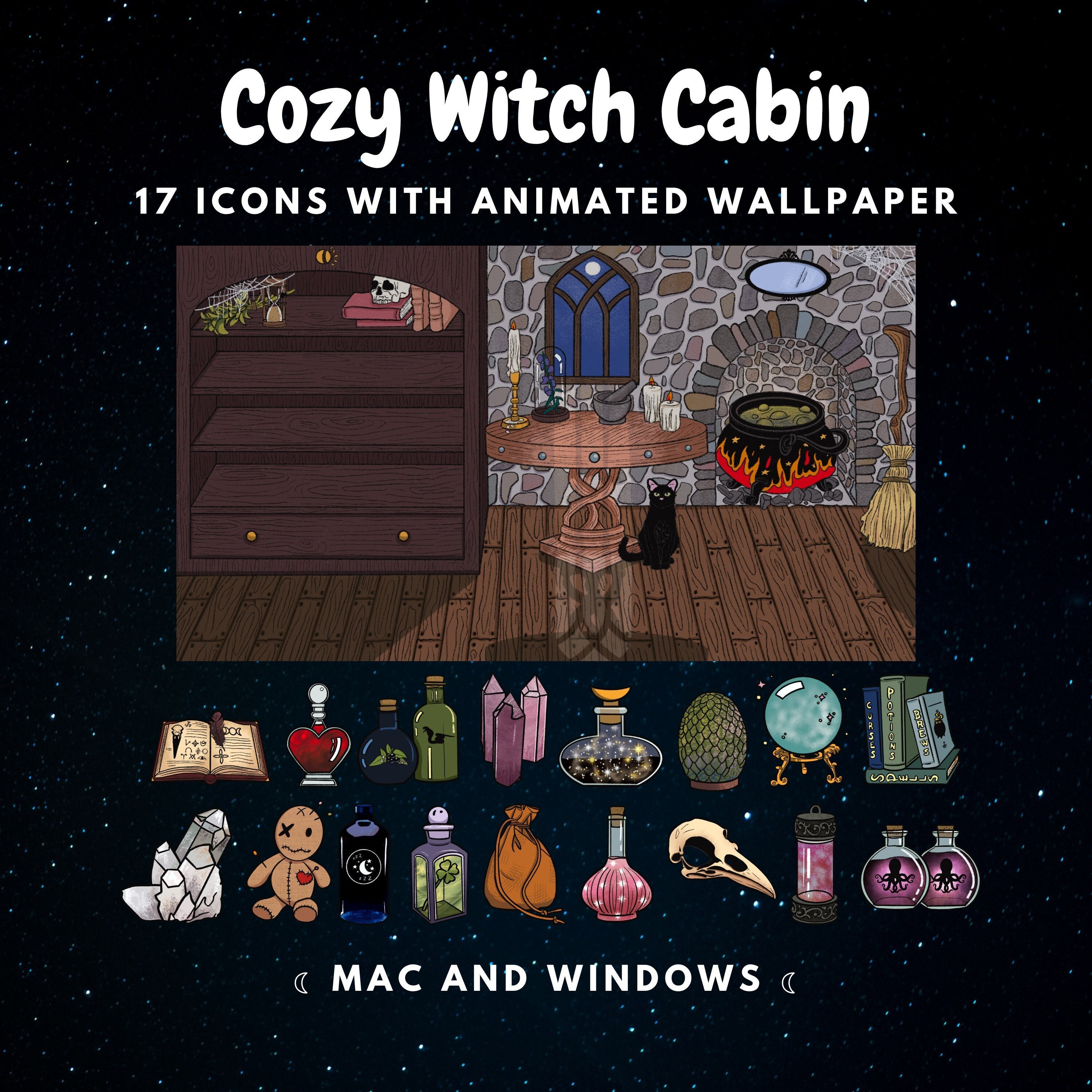 Cozy Witch Cabin Icon Pack and Animated Wallpaper (mac and Windows ...