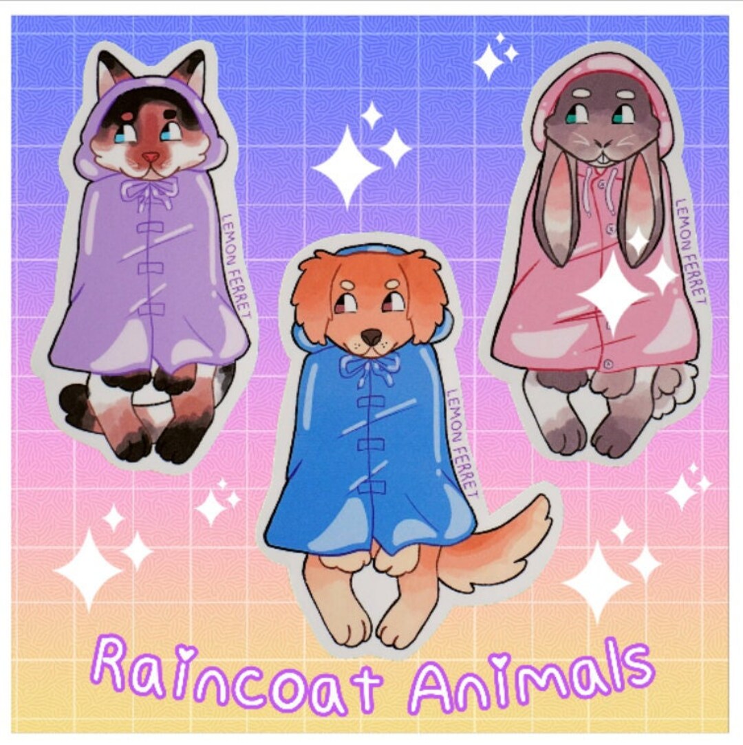 Raincoat Animal Stickers V2 // Animal Stickers // Stickers // Cat ...