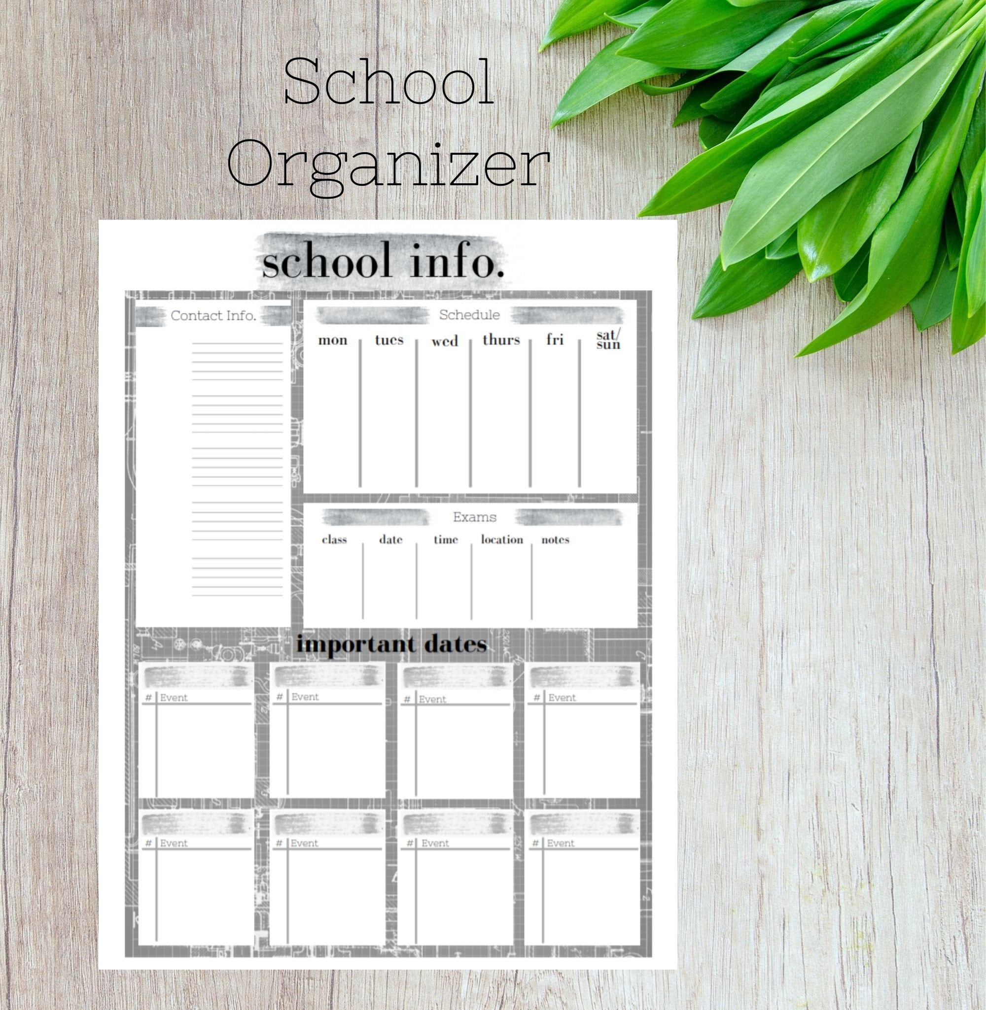 Printable School Organizer/ Semester Printable/ School Information ...