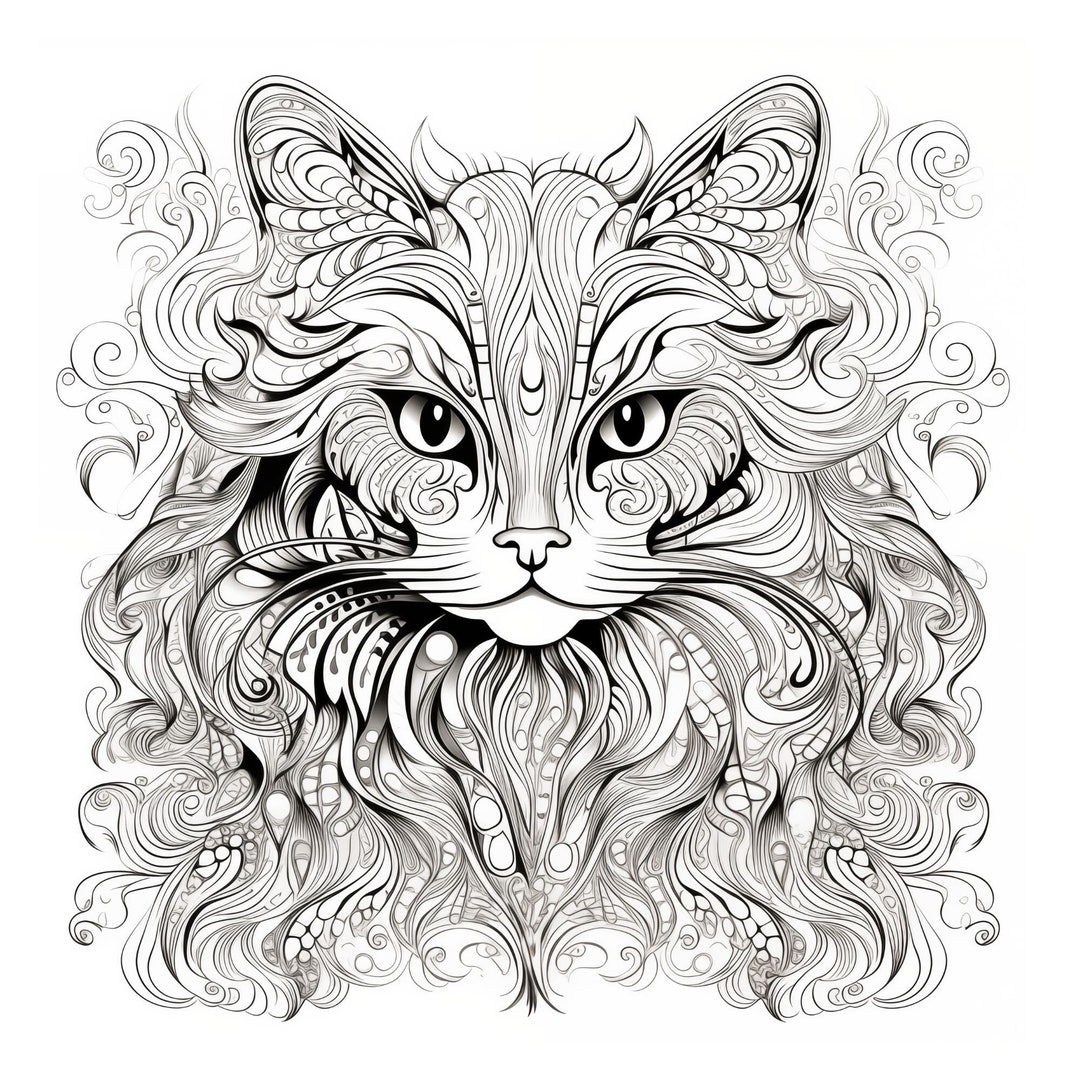 Cat Coloring Book, Abstract Cat Adult and Kids Coloring Book Vol. 1 - Etsy