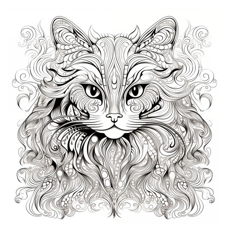 Cat Coloring Book, Abstract Cat Adult and Kids Coloring Book Vol. 1 - Etsy