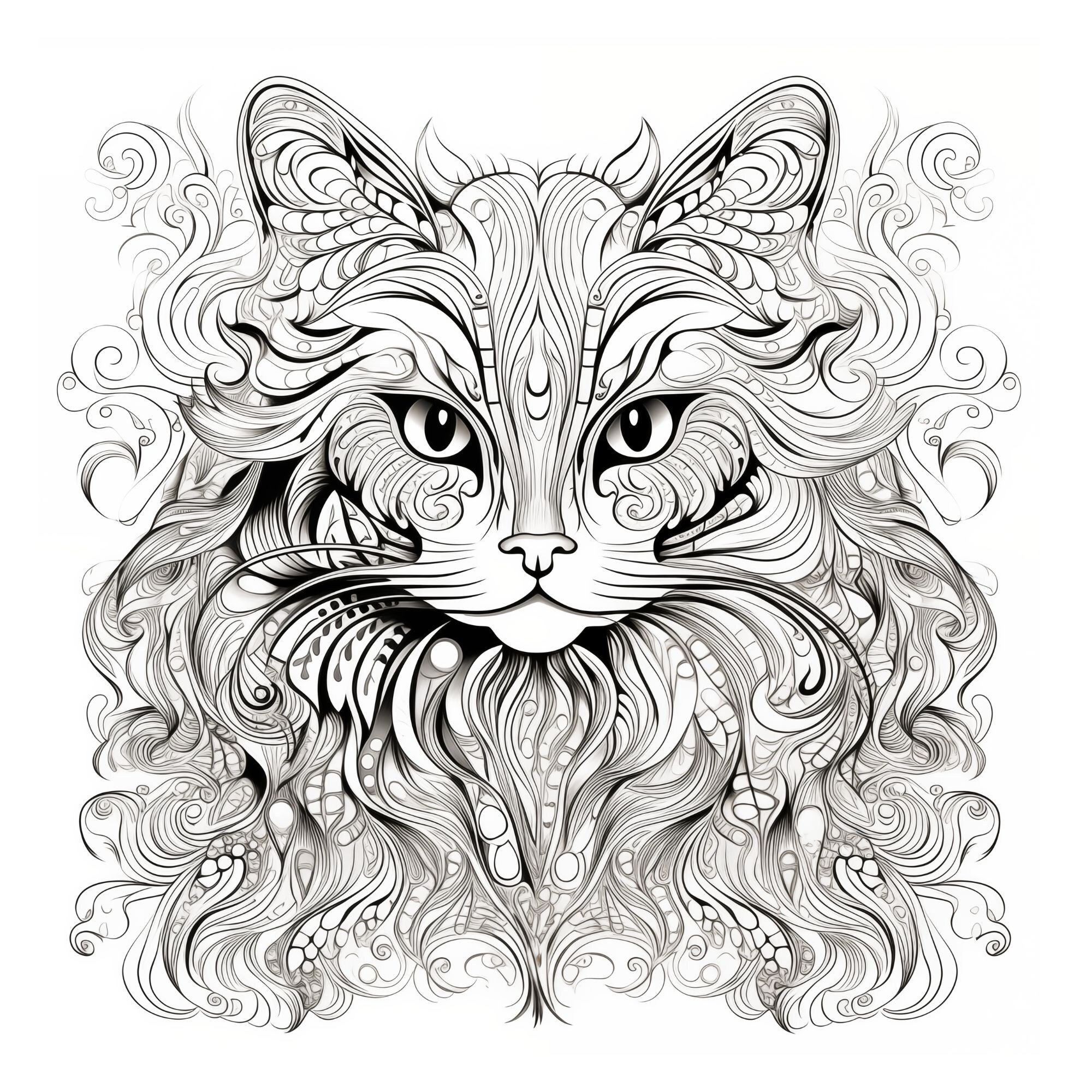 Cat Coloring Book, Abstract Cat Adult and Kids Coloring Book Vol. 1 - Etsy
