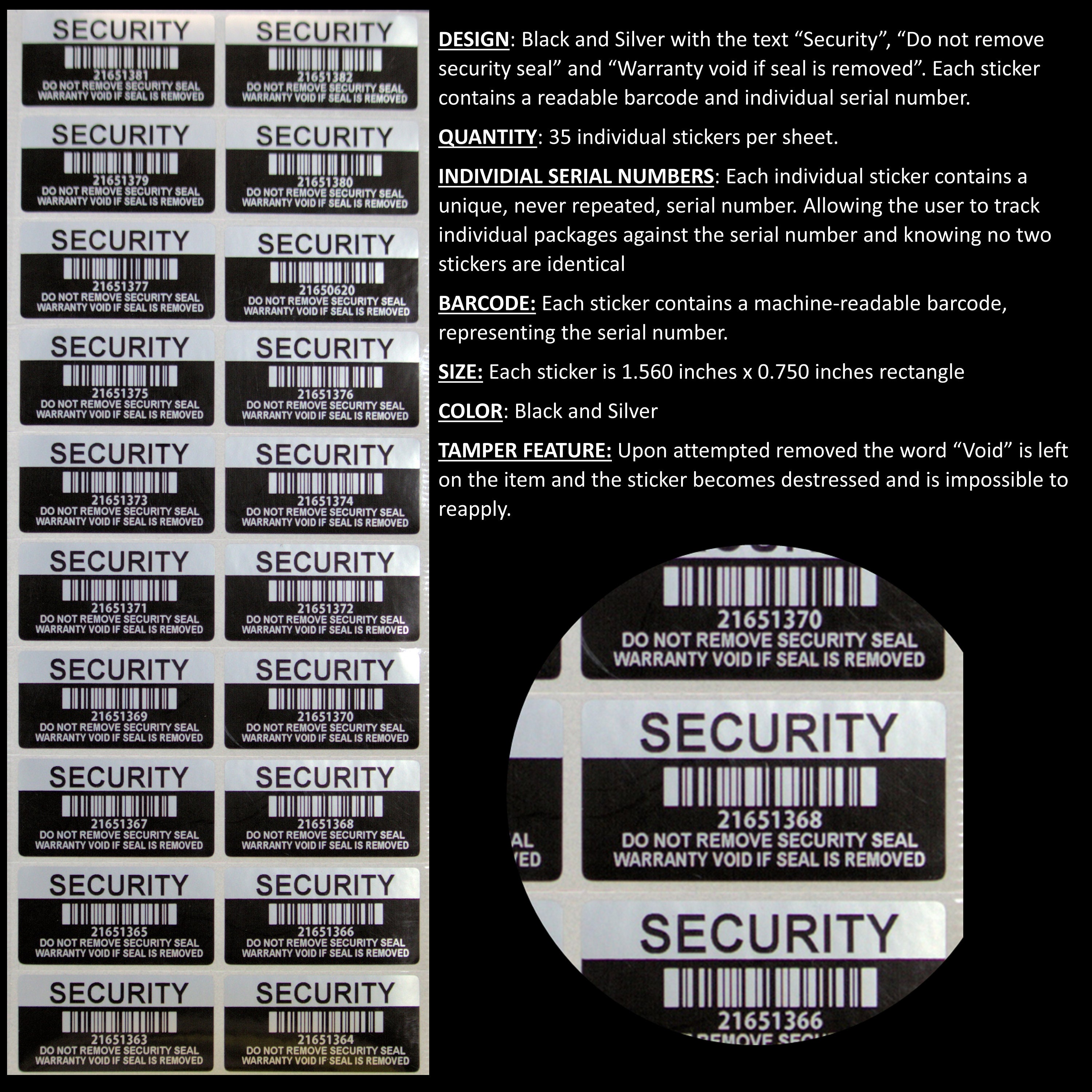 Warranty Void If Removed Security Sticker, Individual Serial Numbers ...