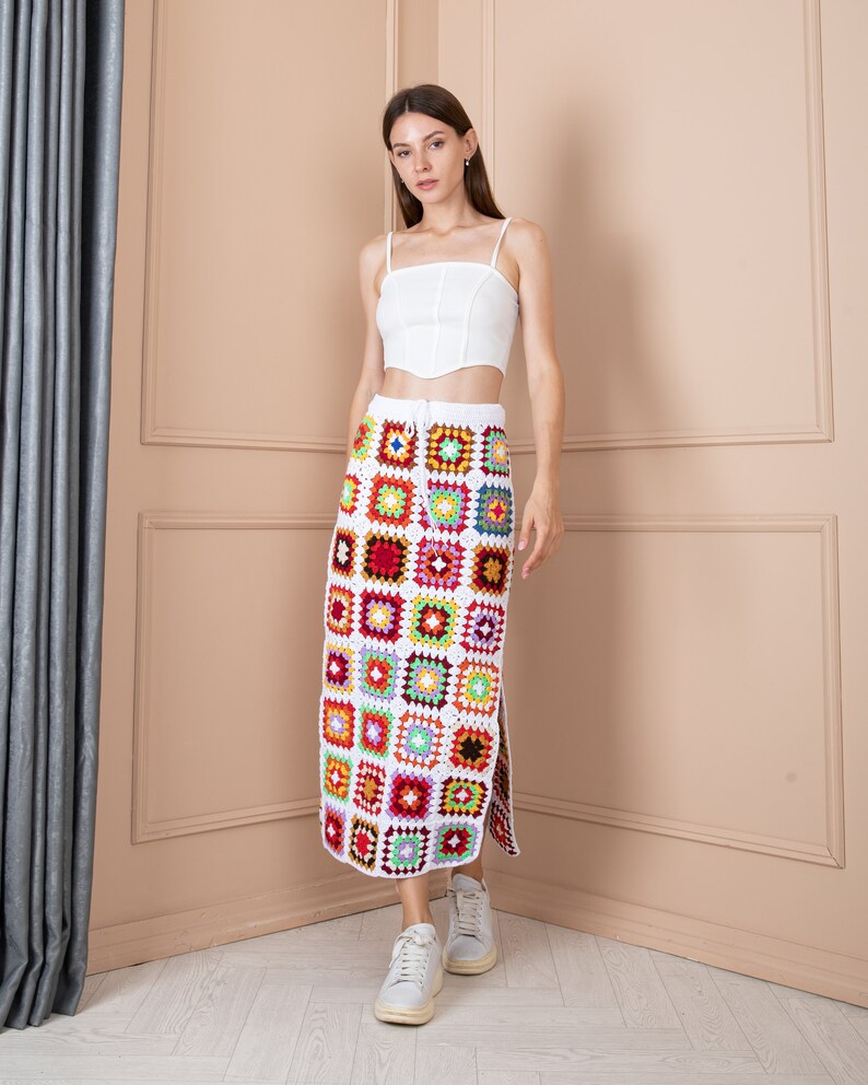 White Vintage Inspired Granny Square Maxi Skirt Granny Square - Etsy