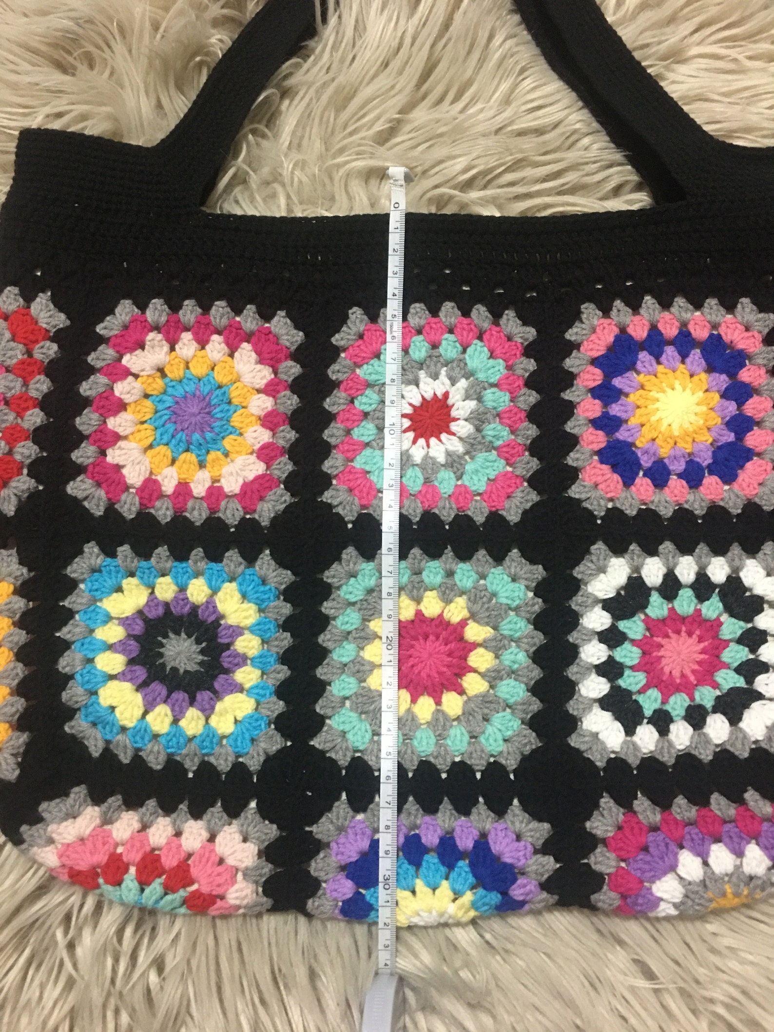 Black Granny Square Shoulder Bag, Crochet Bag, Crochet Summer Bag ...