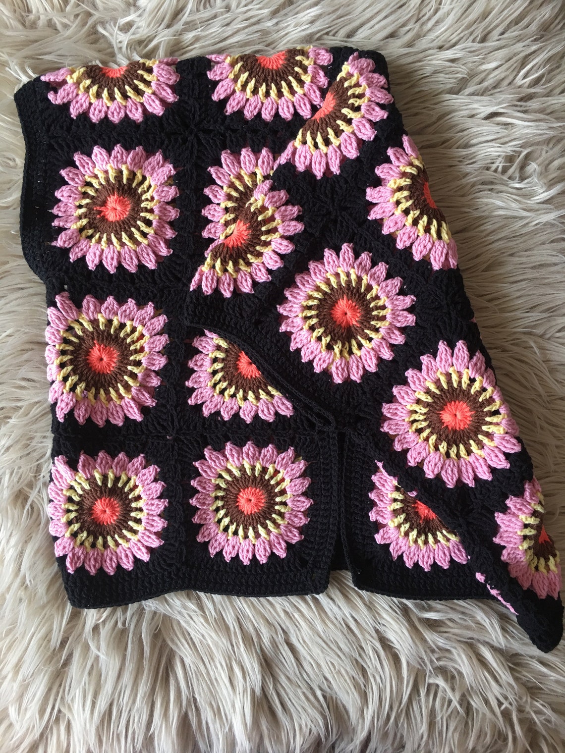 Black Crochet Vest Crochet Vest Granny Square Boho Top - Etsy