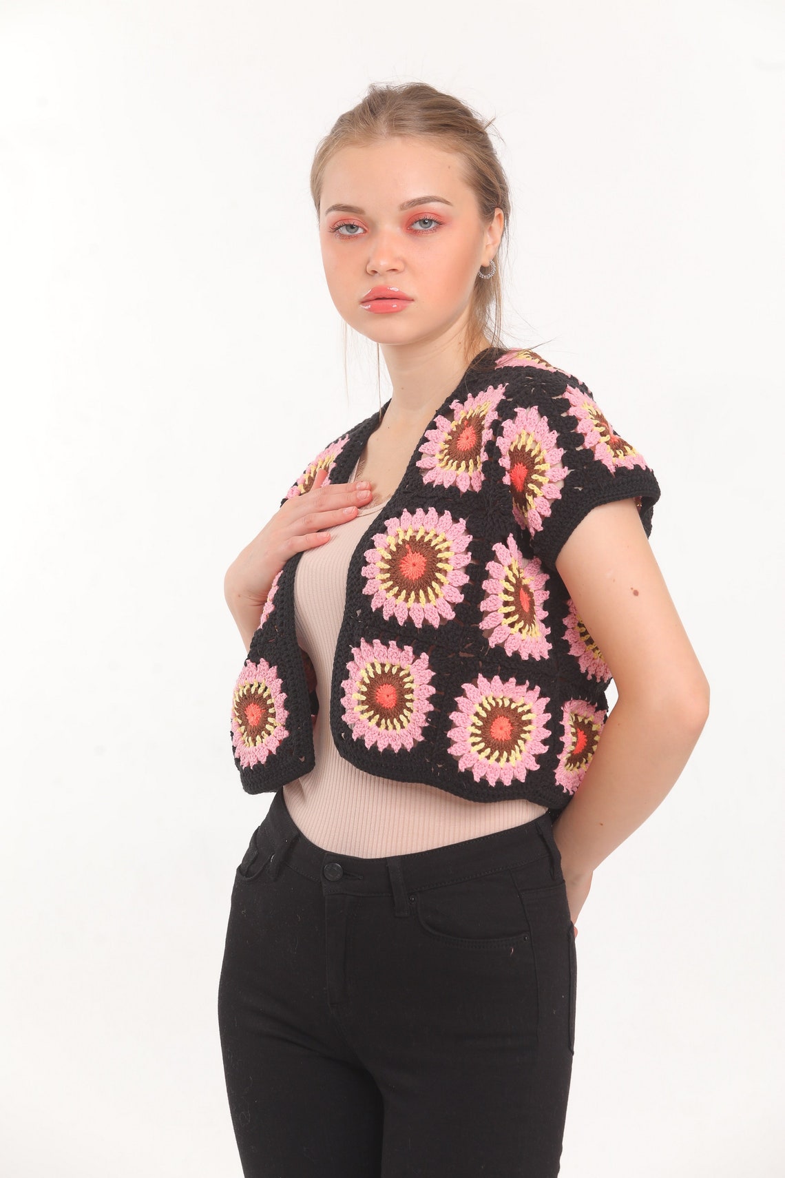 Black Crochet Vest Crochet Vest Granny Square Boho Top - Etsy